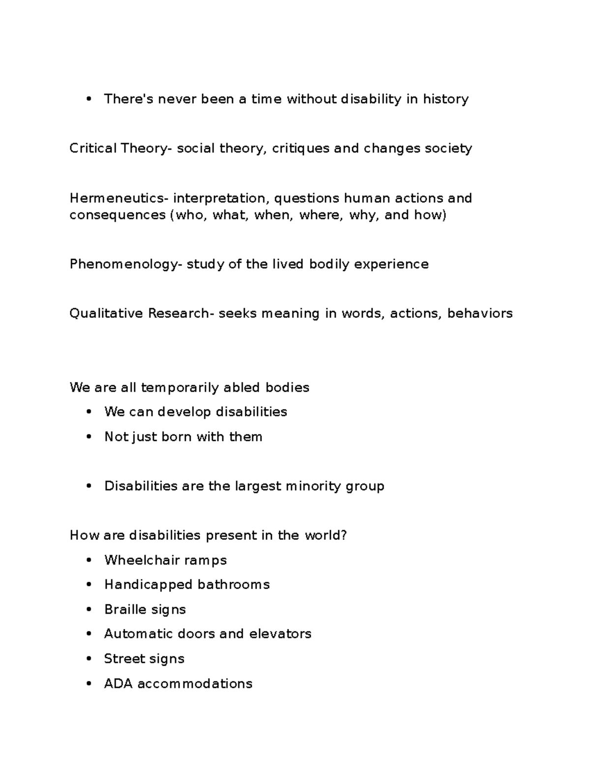 Week 1 Introduction to Disability Notes - There's never been a time ...