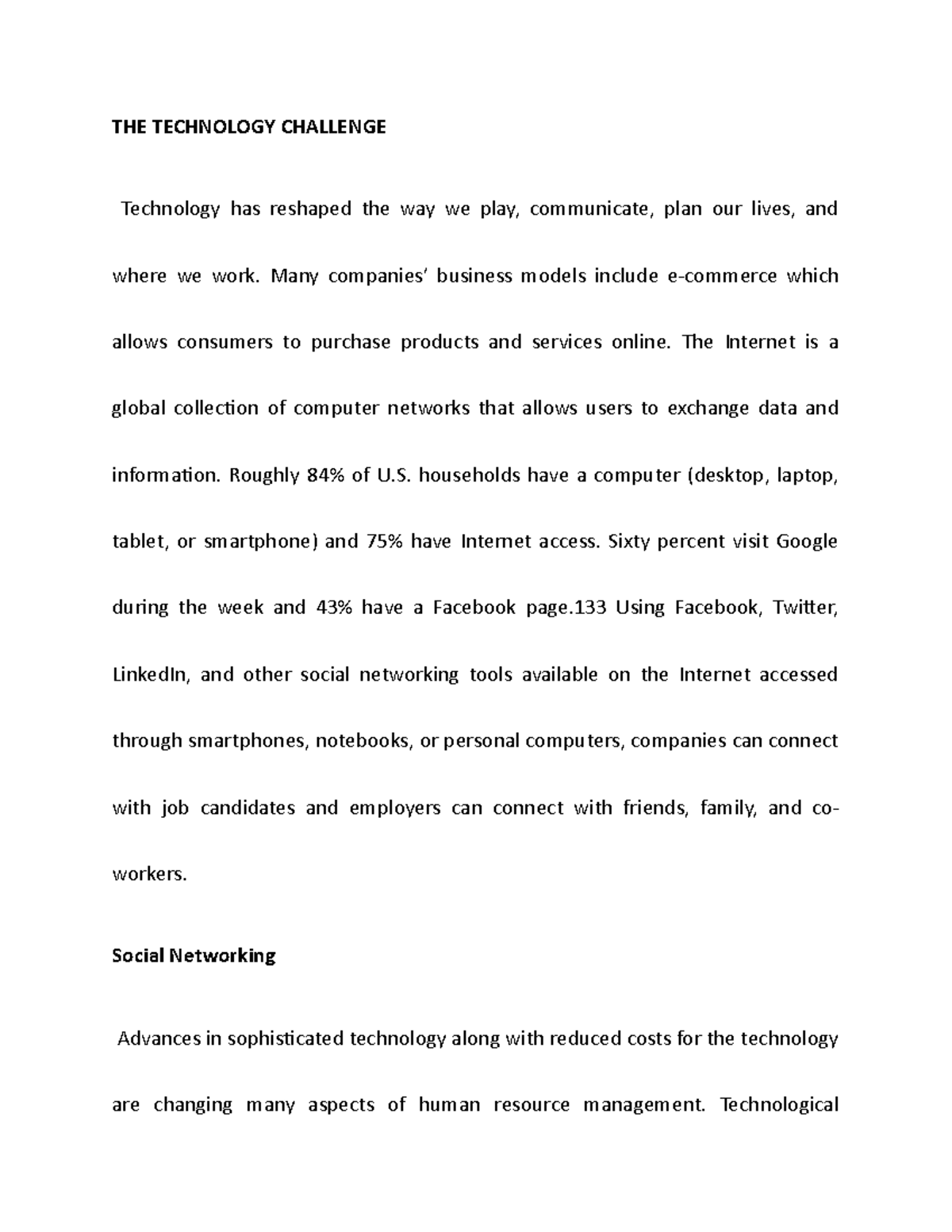 HRM 10- THE Technology Challenge - THE TECHNOLOGY CHALLENGE Technology ...