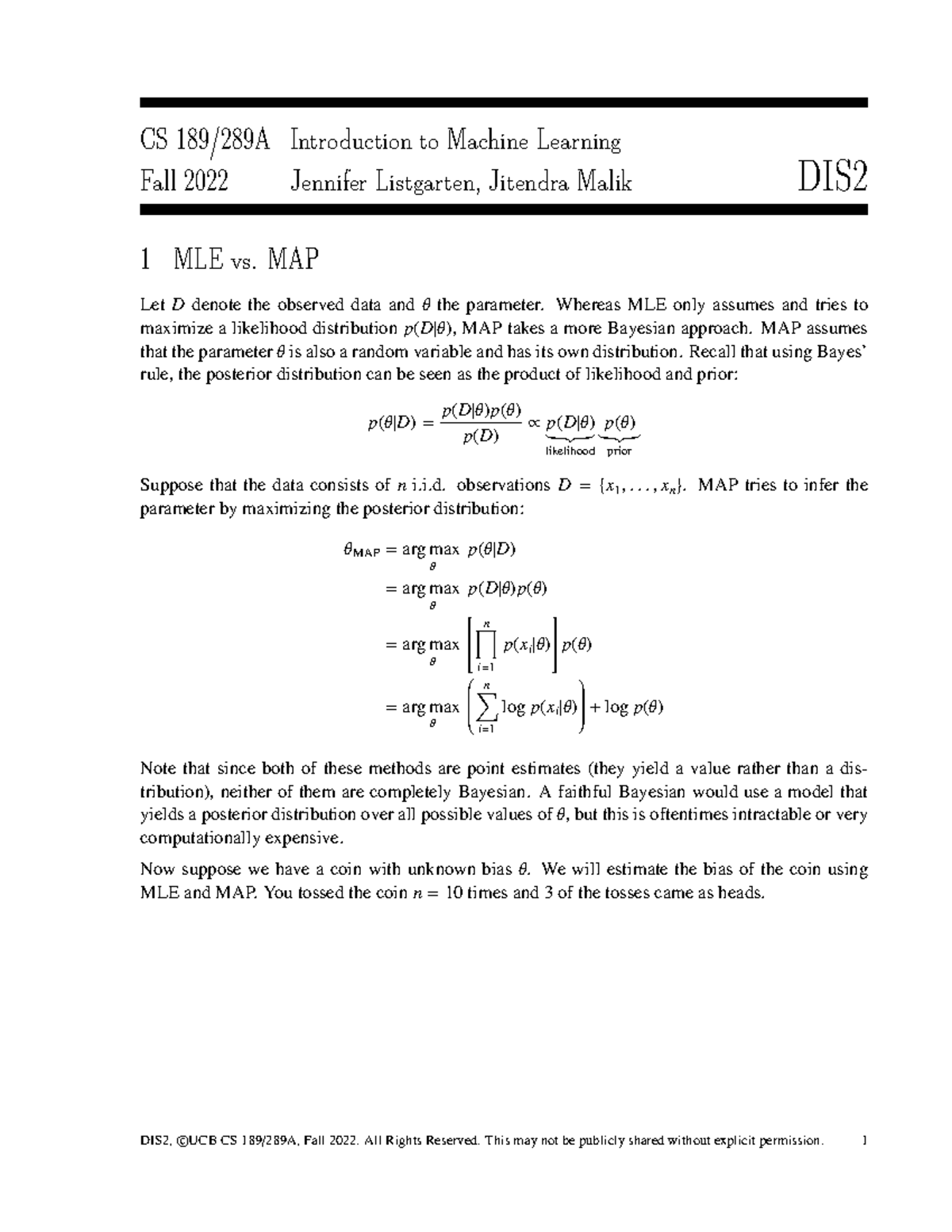 Dis2 - machine learning - CS 189/289A Introduction to Machine Learning ...