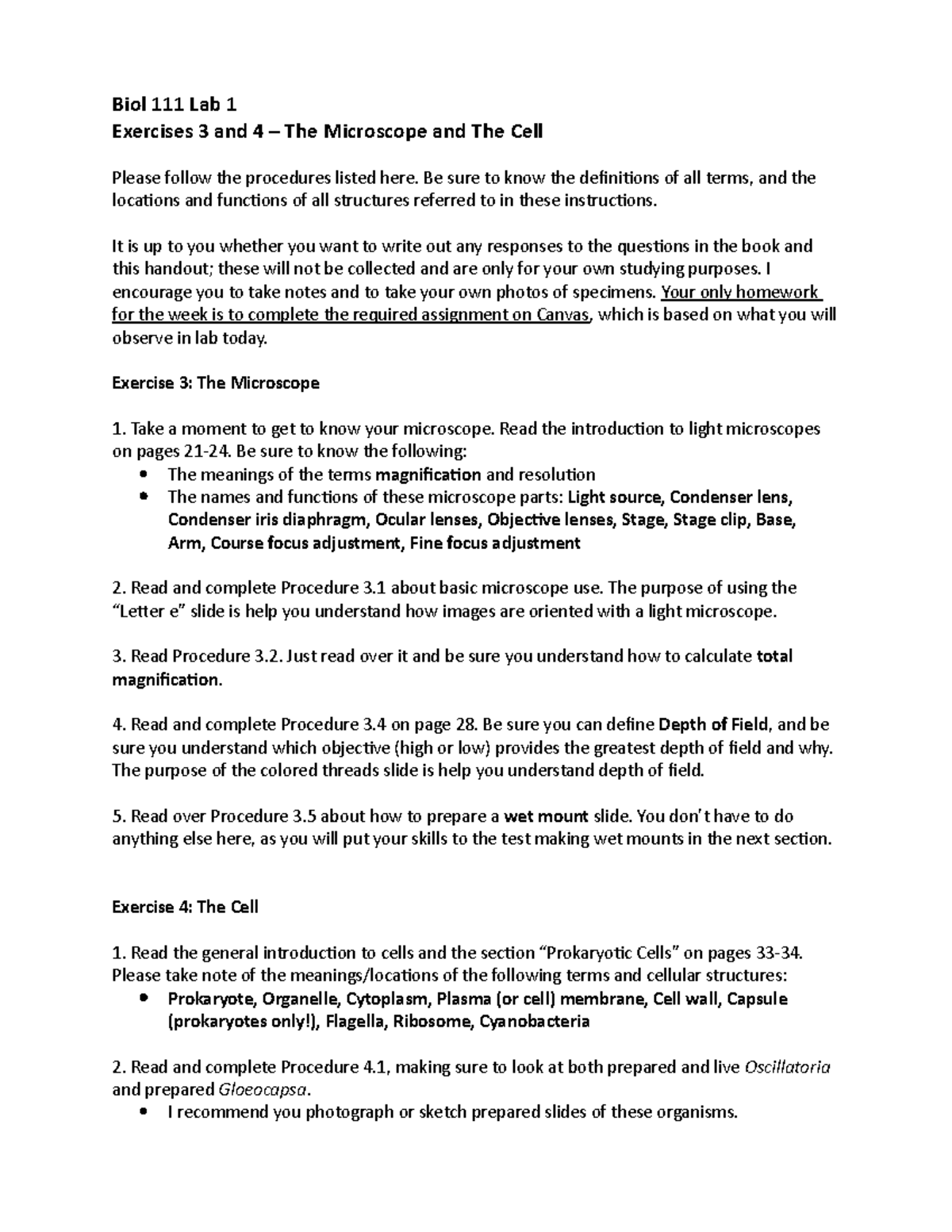 Quiz 1 Microscope - Biol 111 Lab 1 Exercises 3 and 4 – The Microscope ...