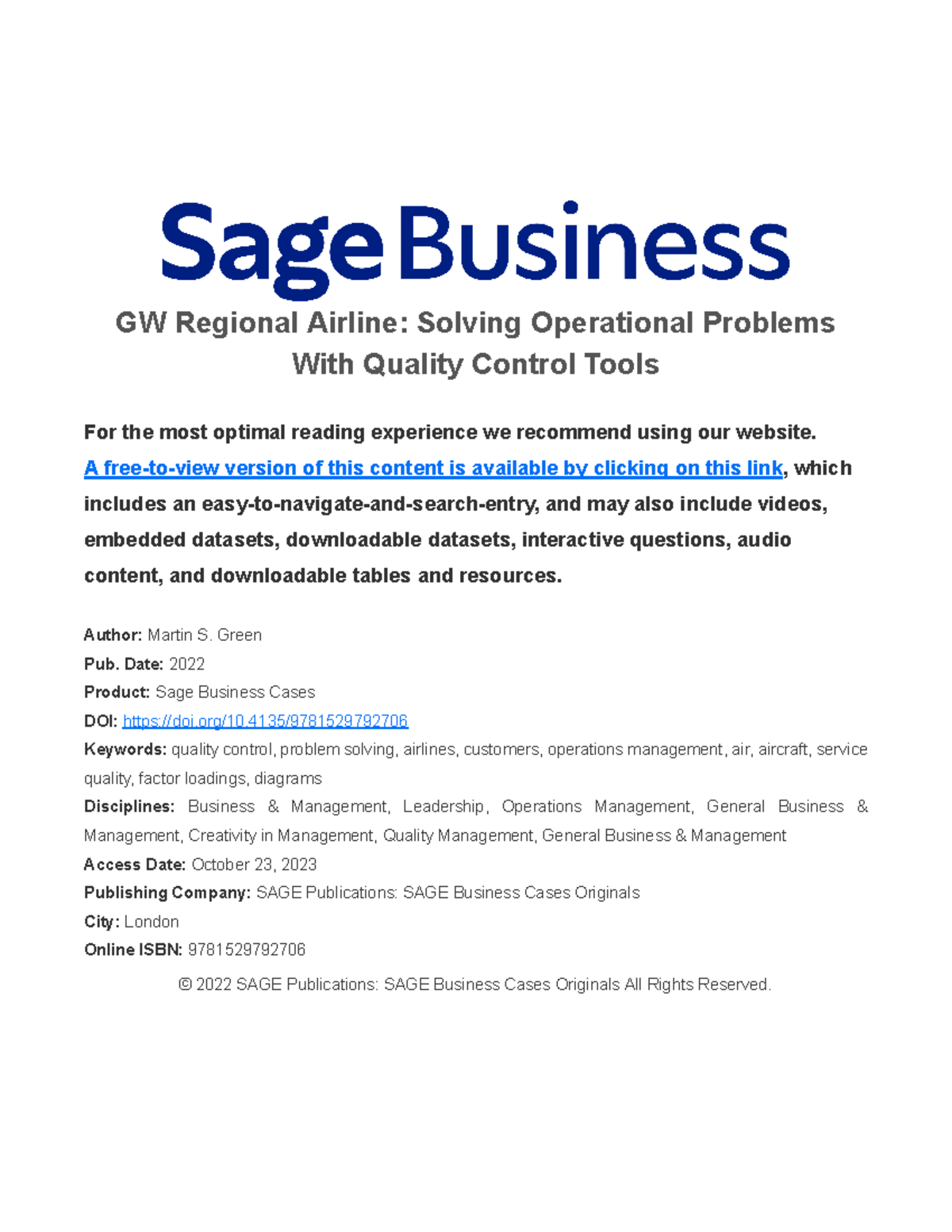 Gw-regional-airline-operational-problems-quality-control-tools - GW ...