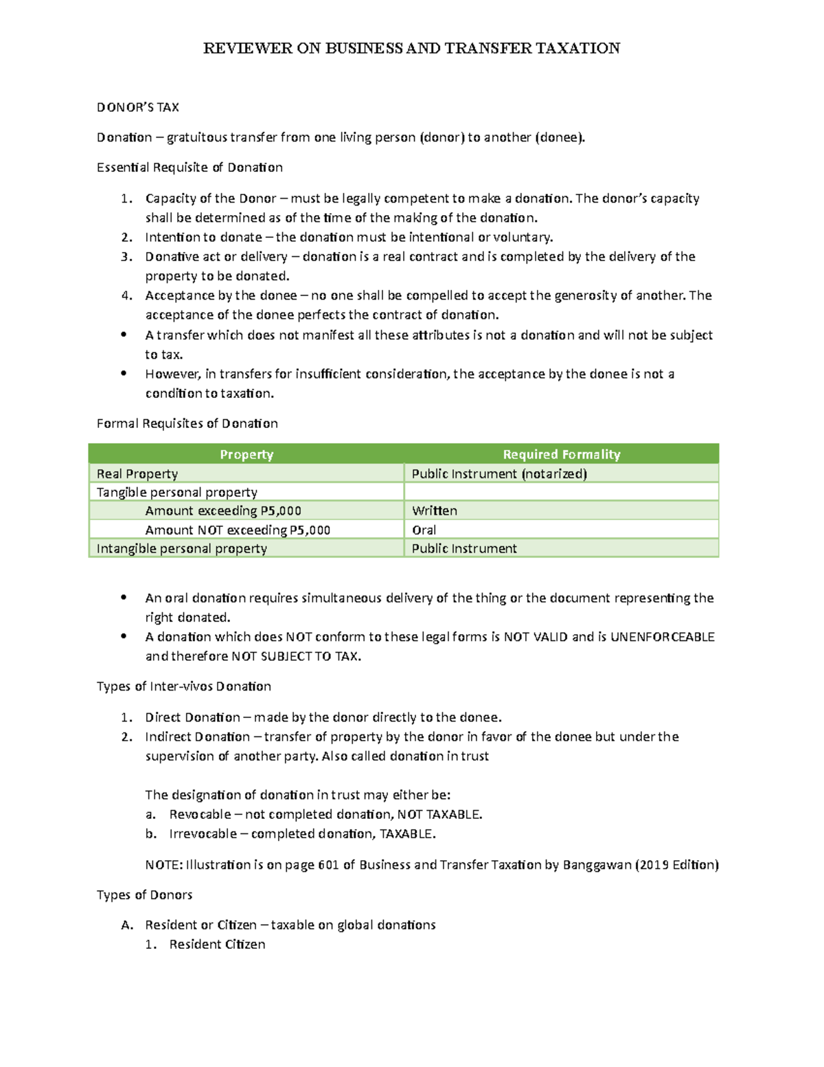 Bus Tax Reviwer - DONOR’S TAX Donation – gratuitous transfer from one ...