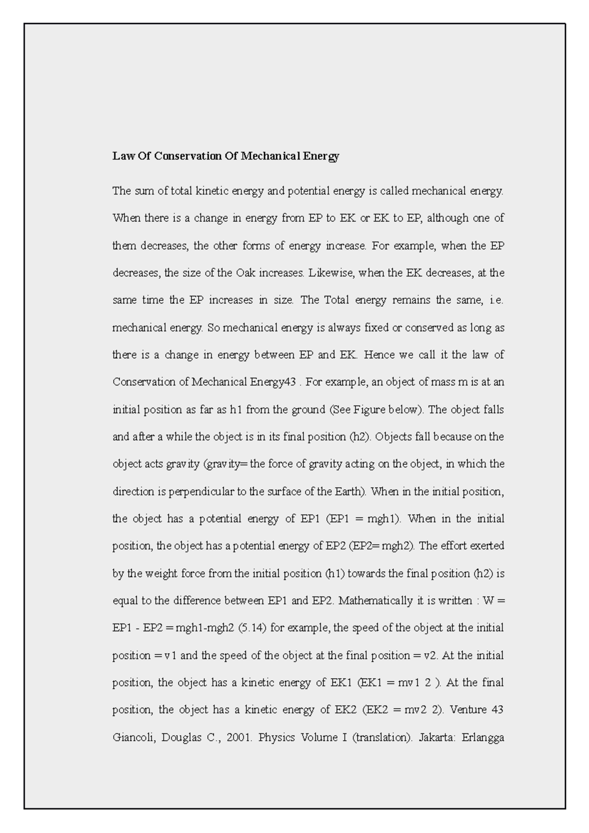 College Document - Law Of Conservation Of Mechanical Energy - Law Of ...