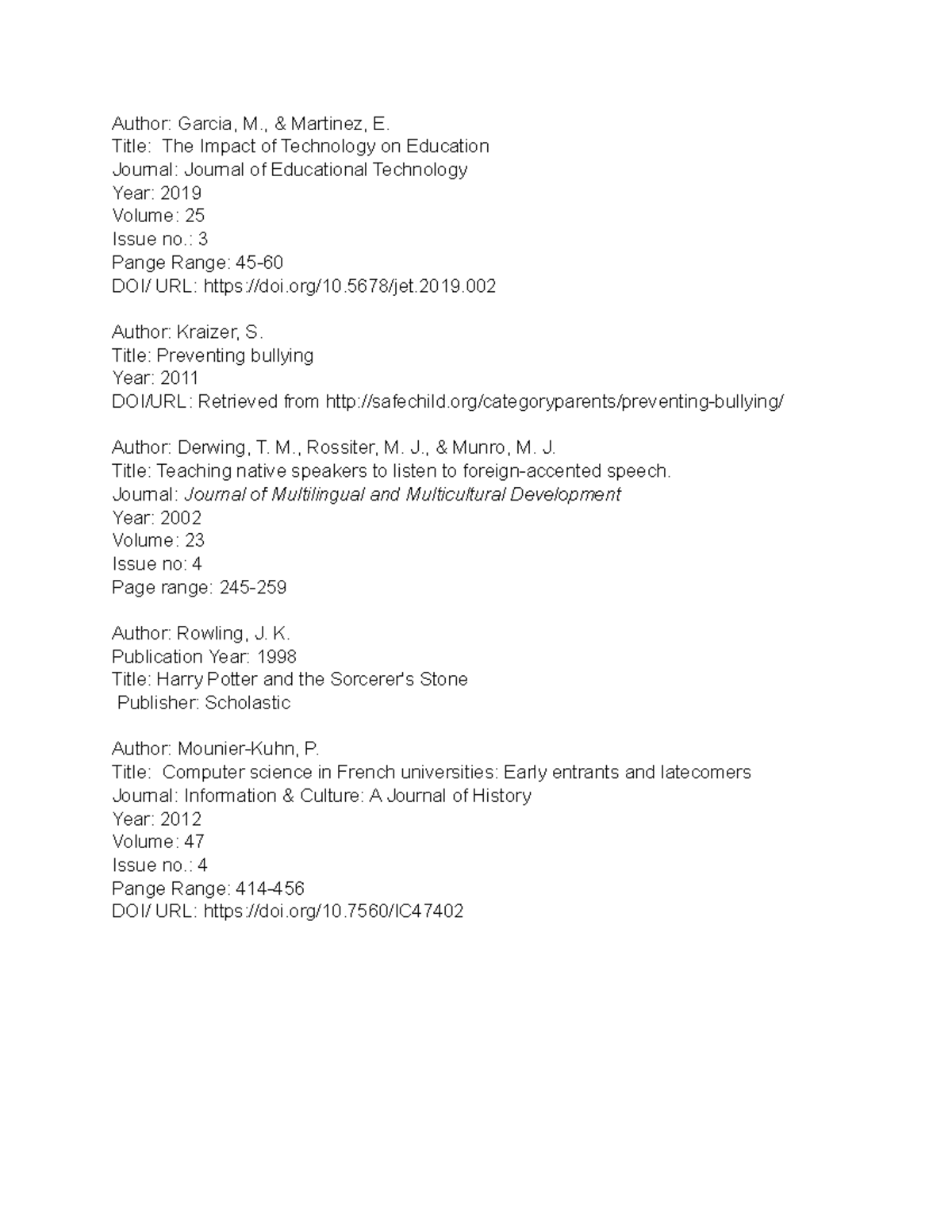 APA citation Activity - Author: Garcia, M., & Martinez, E. Title: The ...