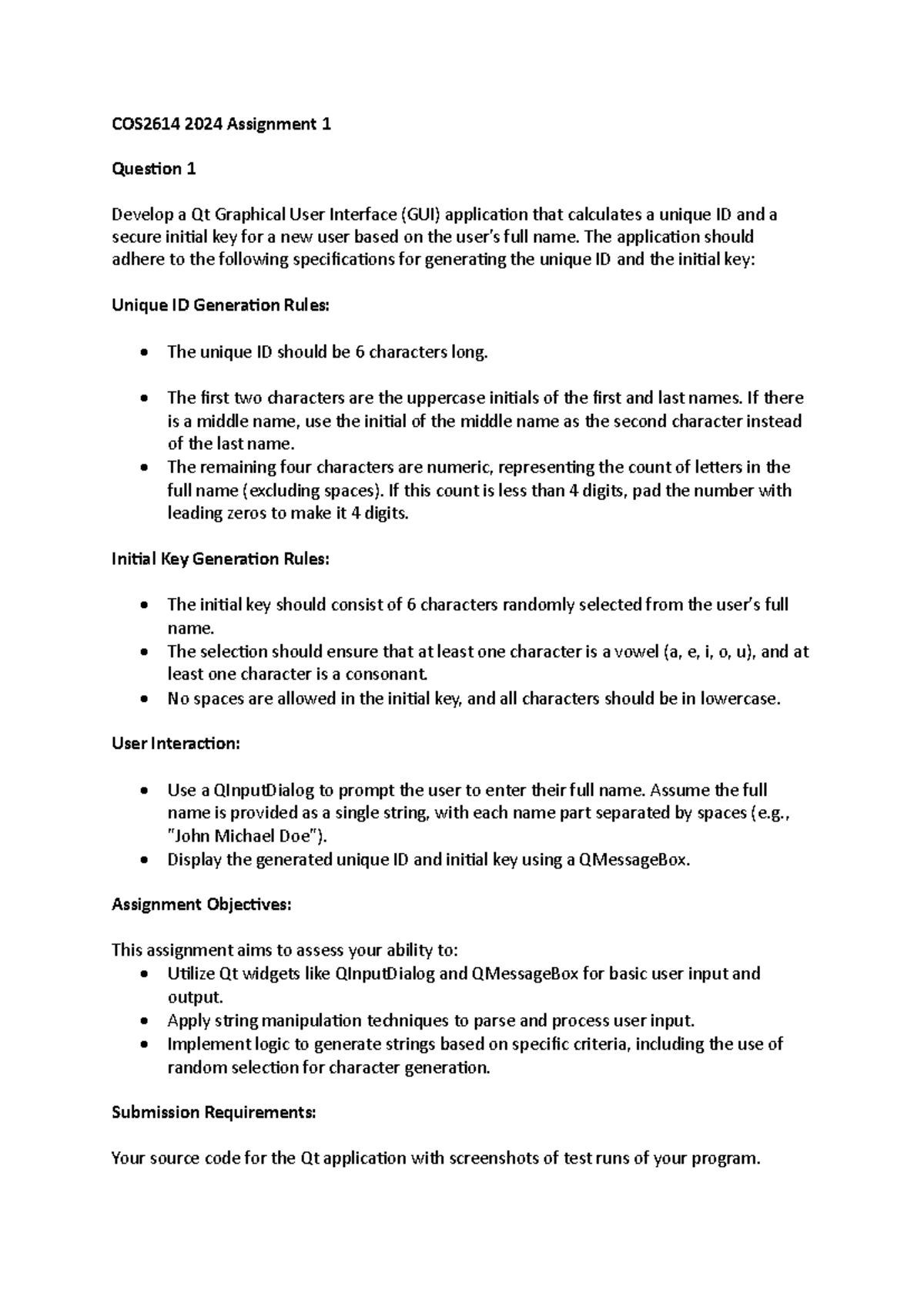 COS2614 2024 Assignment 1 - COS2614 2024 Assignment 1 Question 1 Develop a Qt Graphical User ...