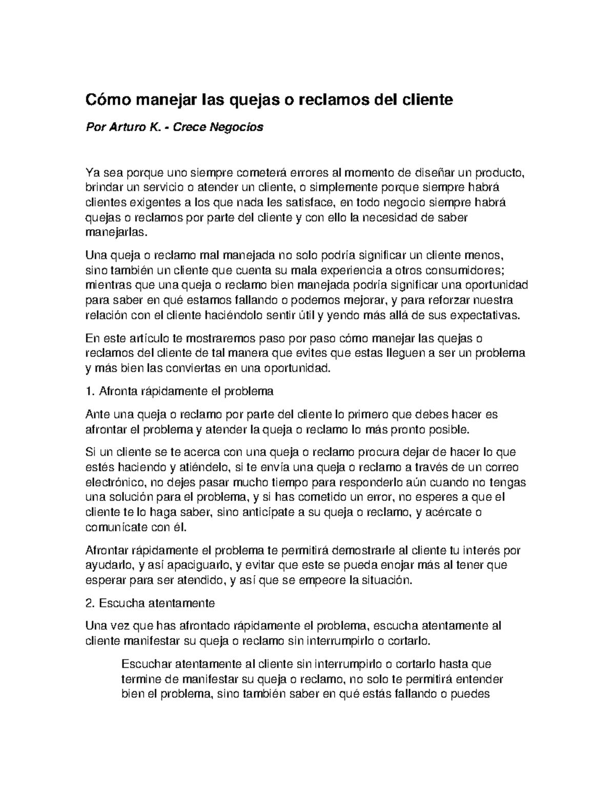 Lectura 07 - Manejo DE Quejas Y Reclamos - Cómo manejar las quejas o ...