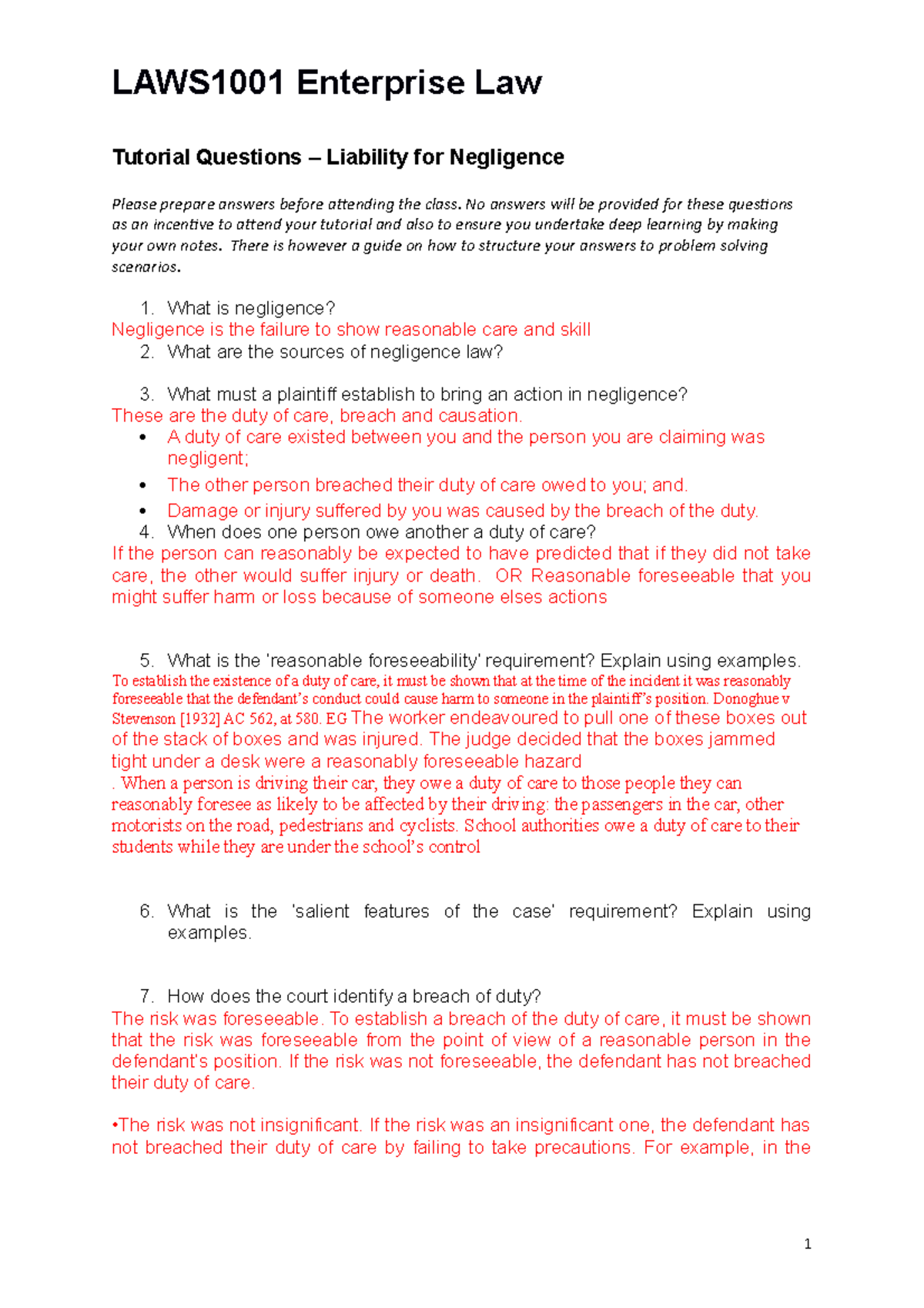 Neg I - THis will significantly help with law notes - LAWS1001 ...