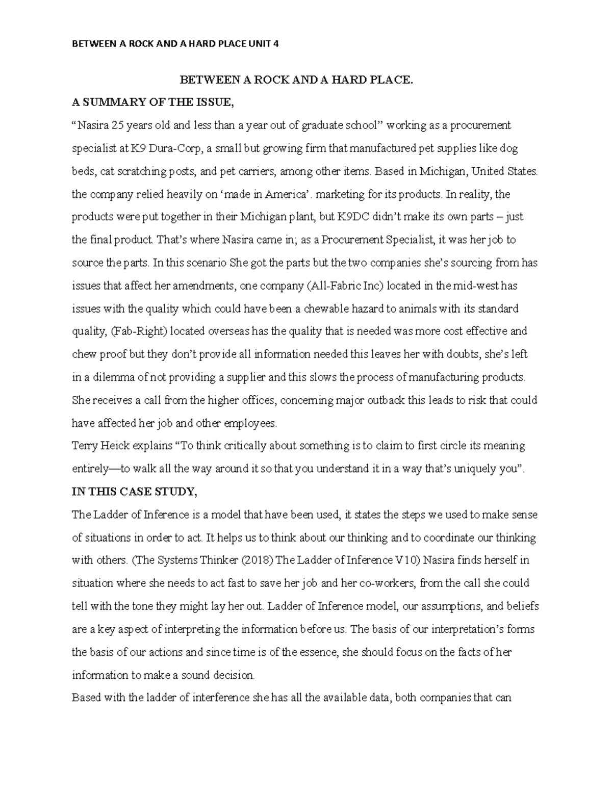 Between A ROCK AND A HARD Place - BETWEEN A ROCK AND A HARD PLACE UNIT ...