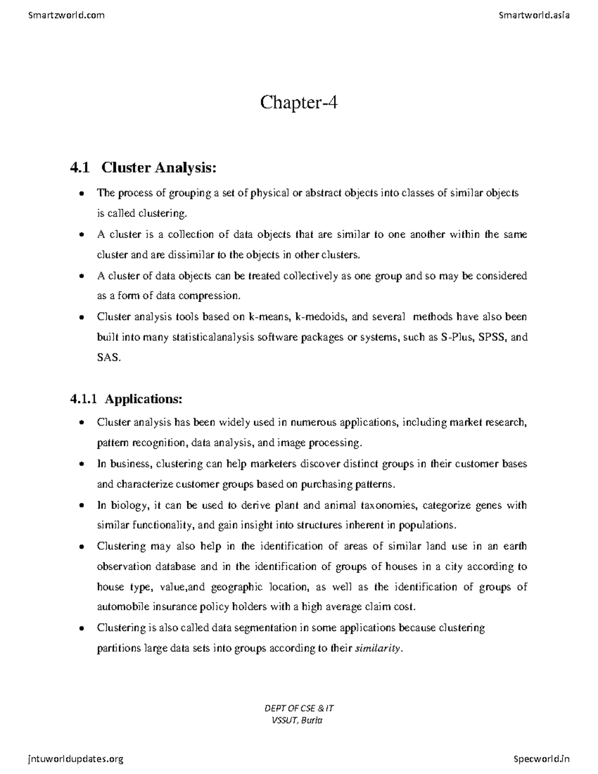 Data Mining and Data Warehousing Chapter-4 - DEPT OF CSE & IT VSSUT, Burla Chapter- 4 Cluster ...