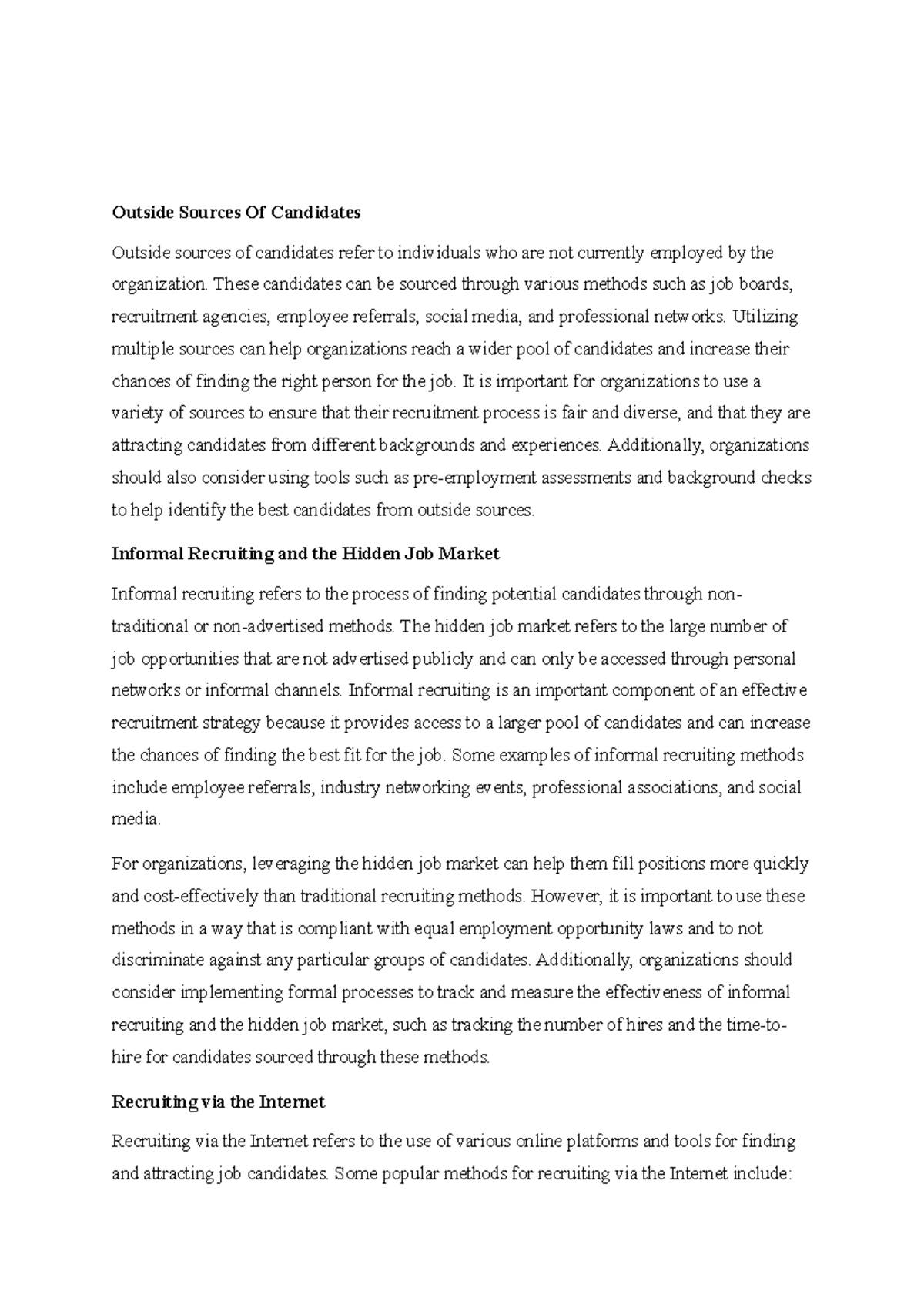 Outside Sources Of Candidates - Outside Sources Of Candidates Outside ...