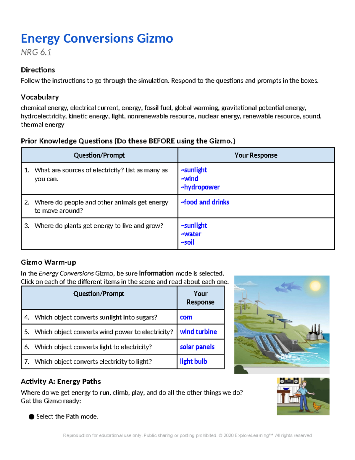Energy Conversions Gizmo - Directions Follow the instructions to go ...