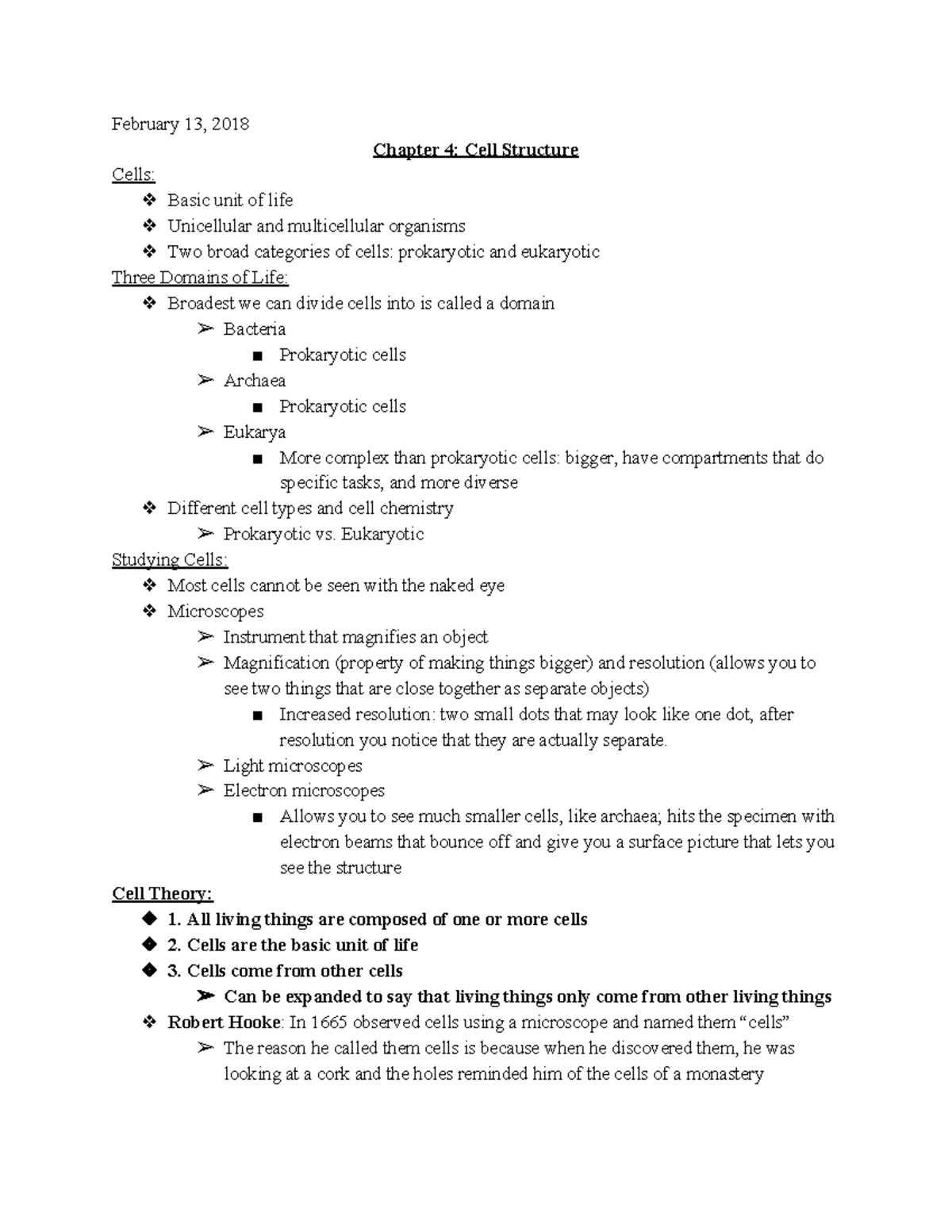 Chapter 4 Cell Structure - February 13, 2018 Chapter 4: Cell Structure ...