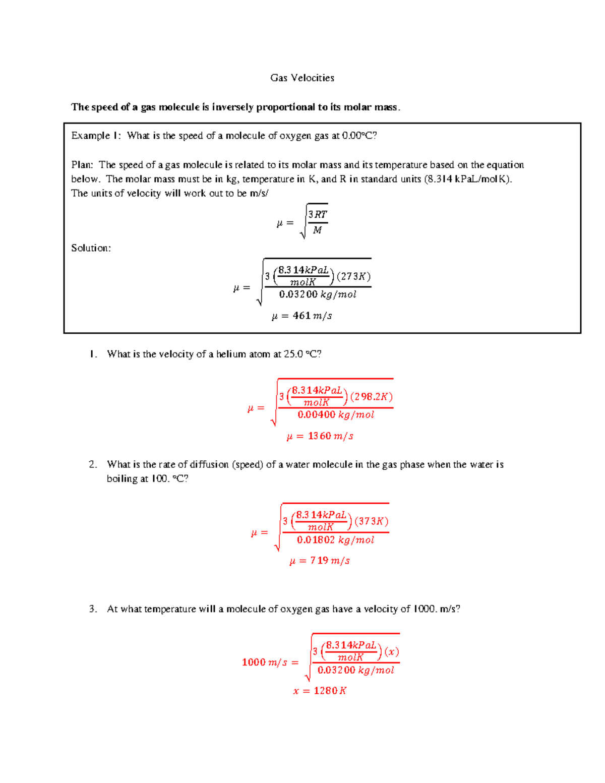 8.e Gas Velocities Key - Homework - Gas Velocities The speed of a gas ...