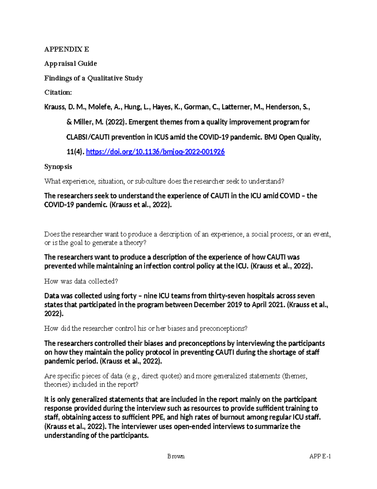 Qualitative assignment N350 - APPENDIX E Appraisal Guide Findings of a ...