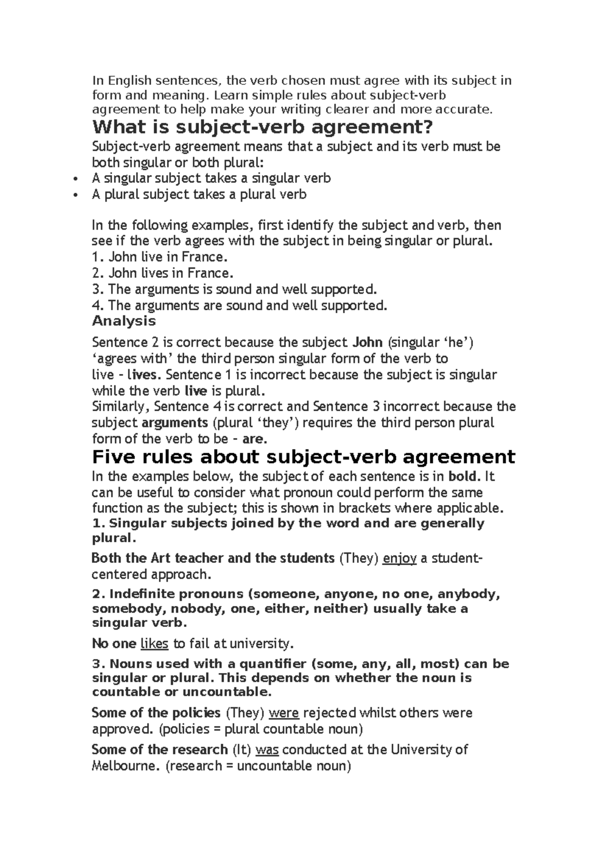 Subject verb agreement - In English sentences, the verb chosen must ...