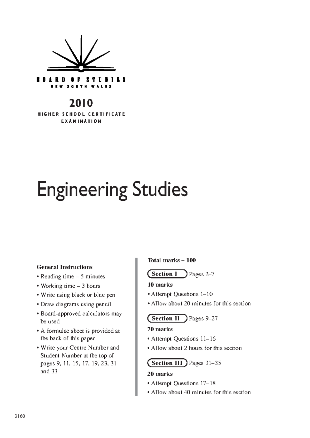 Engineering studies hsc exam 2010 - Engineering Studies 3160 2010 H I G ...
