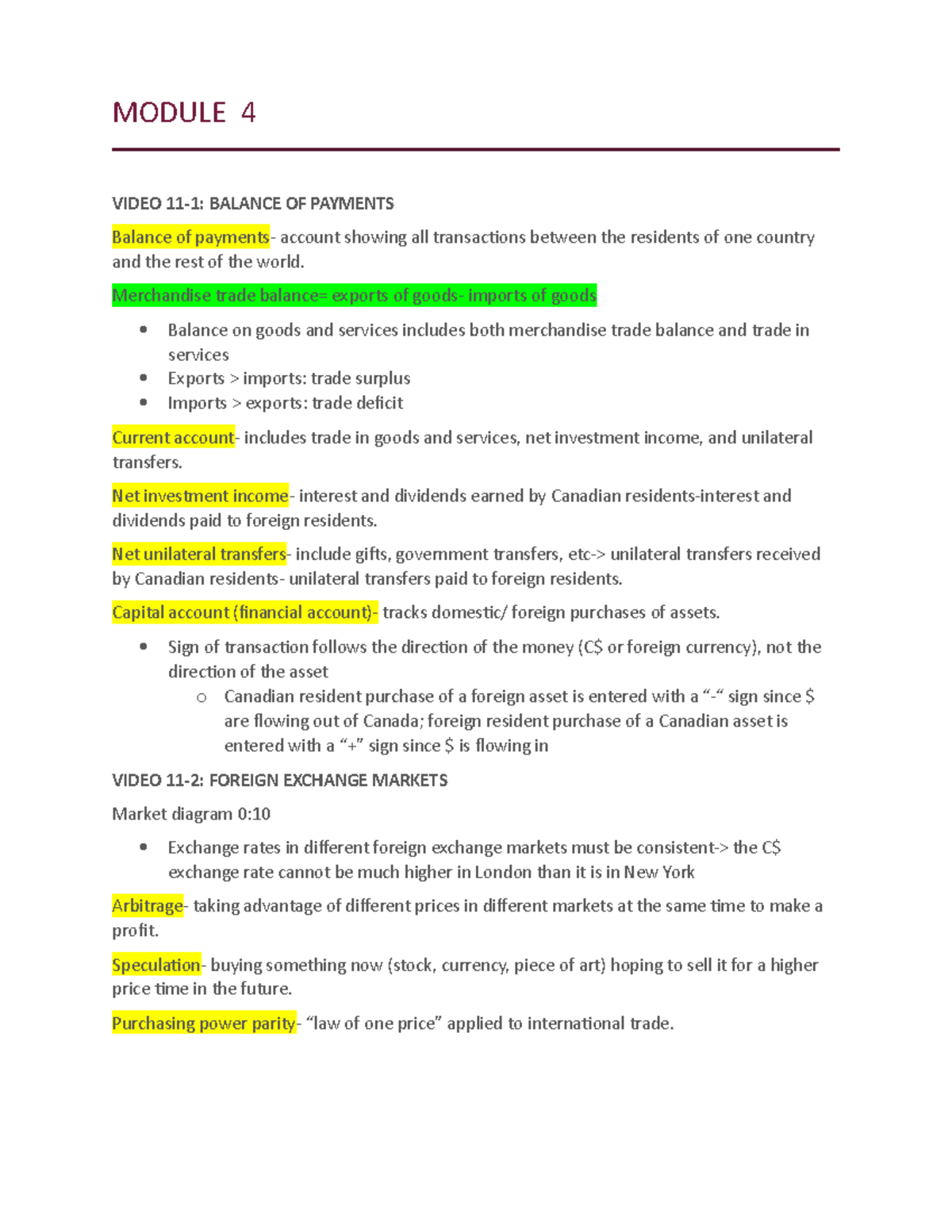 Module 4 macroeconomics notes - MODULE 4 VIDEO 11-1: BALANCE OF ...