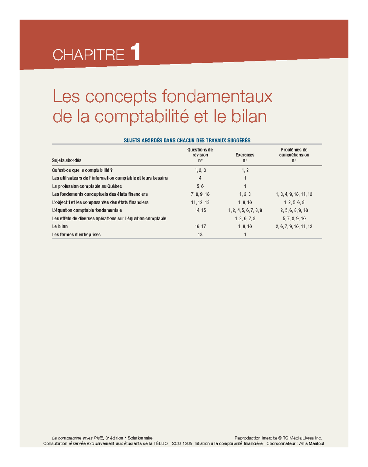 Solutionnaire semaine 1 - La comptabilité et les PME, 3 e édition · Solutionnaire Reproduction ...