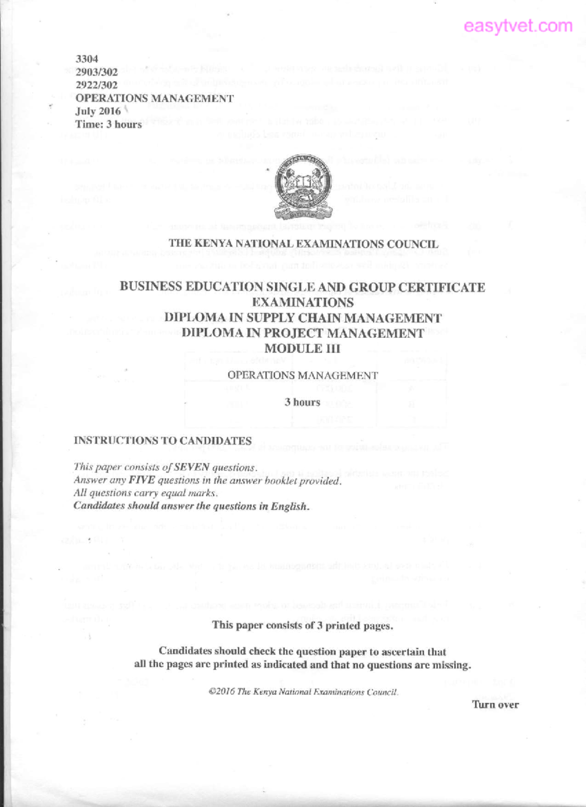 human resource management question paper - easytvet 3304 OPERATIONS ...