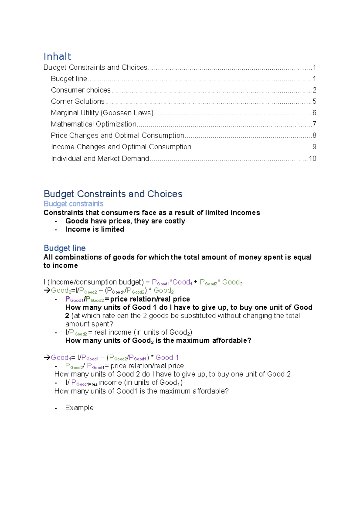 Chapter 10 Budget Constraints - Inhalt Budget Constraints and - Studocu