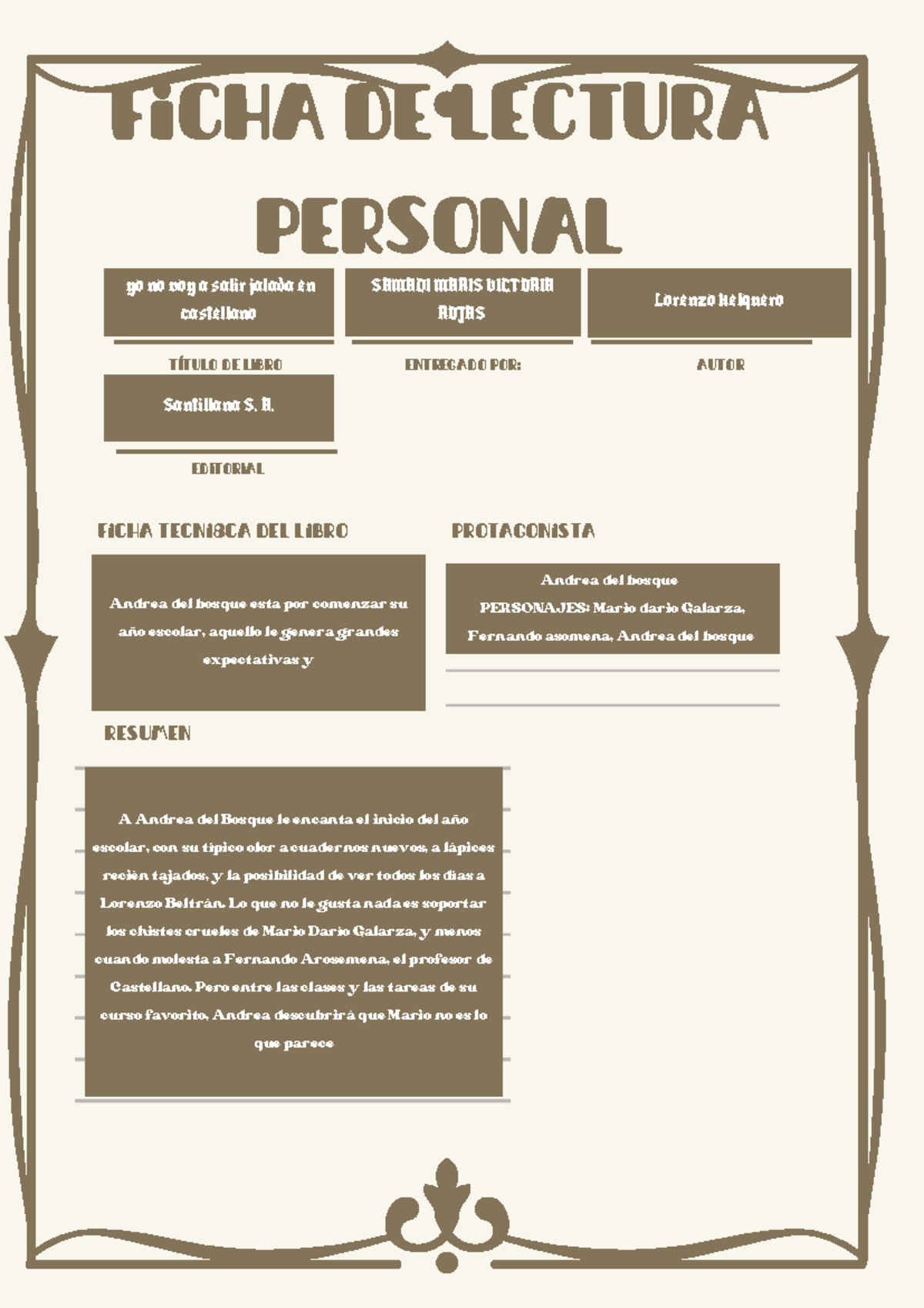 Crema y Marrón Libro de Ficción Reporte de Lectura - yo no voy a salir ...
