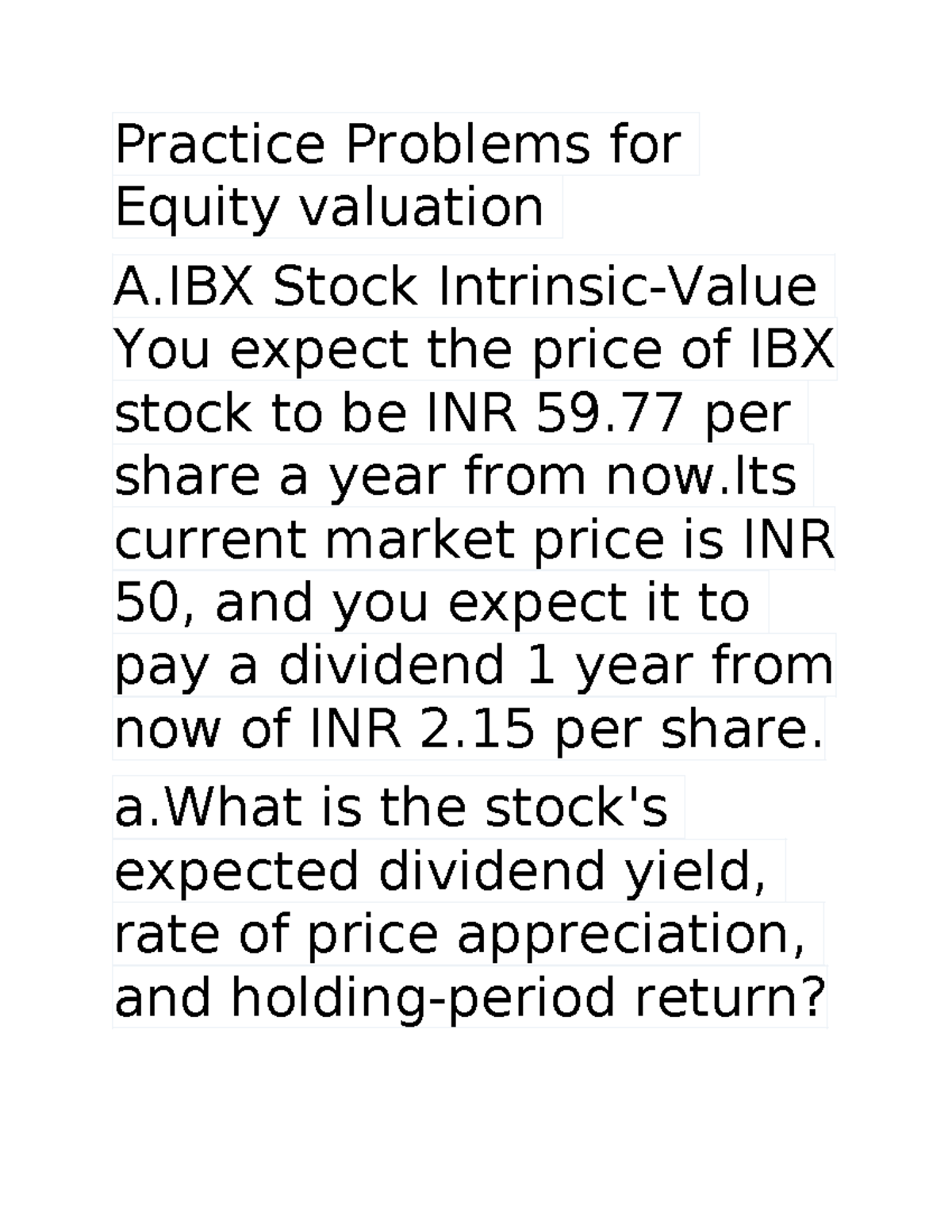 Equity Quiz - Practice Problems for Equity valuation A Stock Intrinsic ...