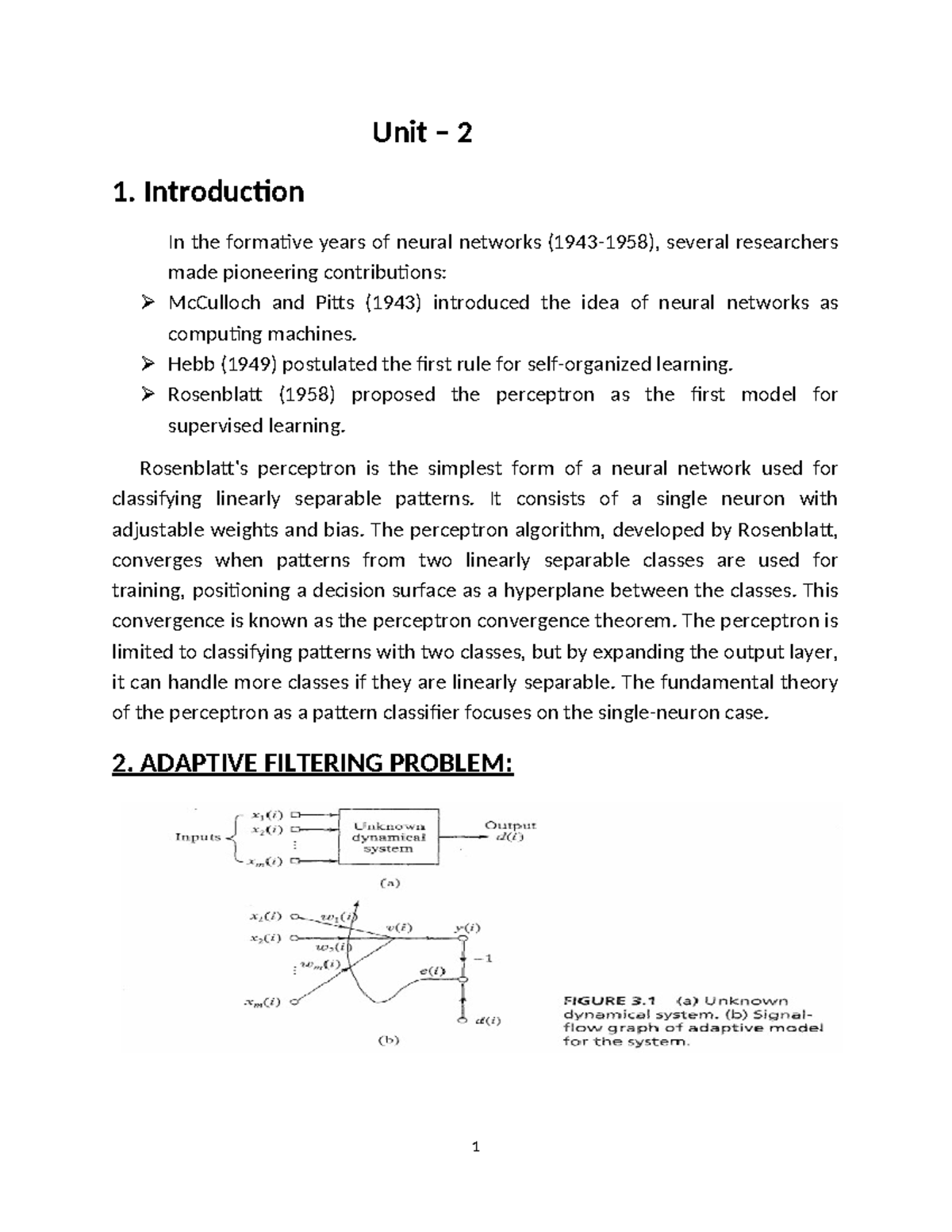 ANN Unit-2 - ann - Unit – 2 1. Introduction ####### In the formative years of neural networks ...