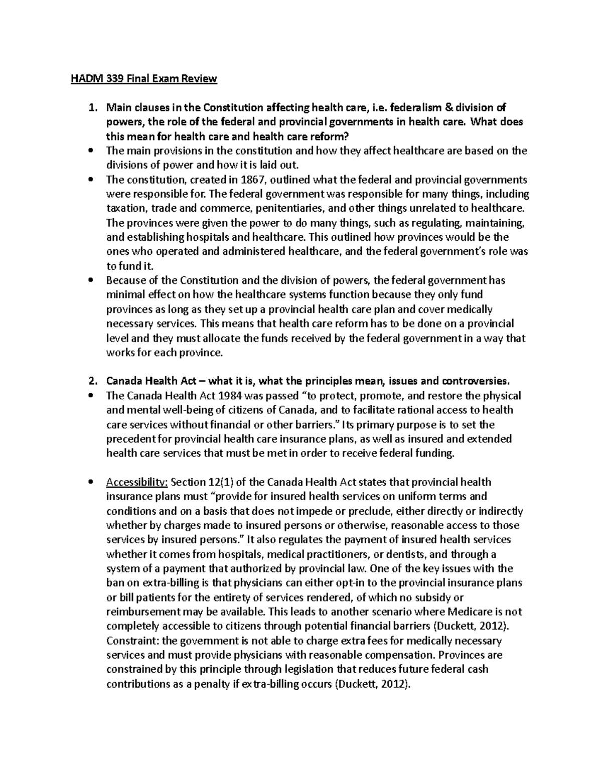 HADM 339 Final Exam Study Notes - HADM 339 Final Exam Review 1. Main ...