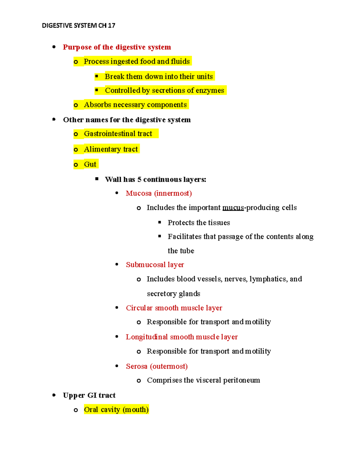 Pathophysiology- Chapter 17 (digestive) - Purpose of the digestive ...