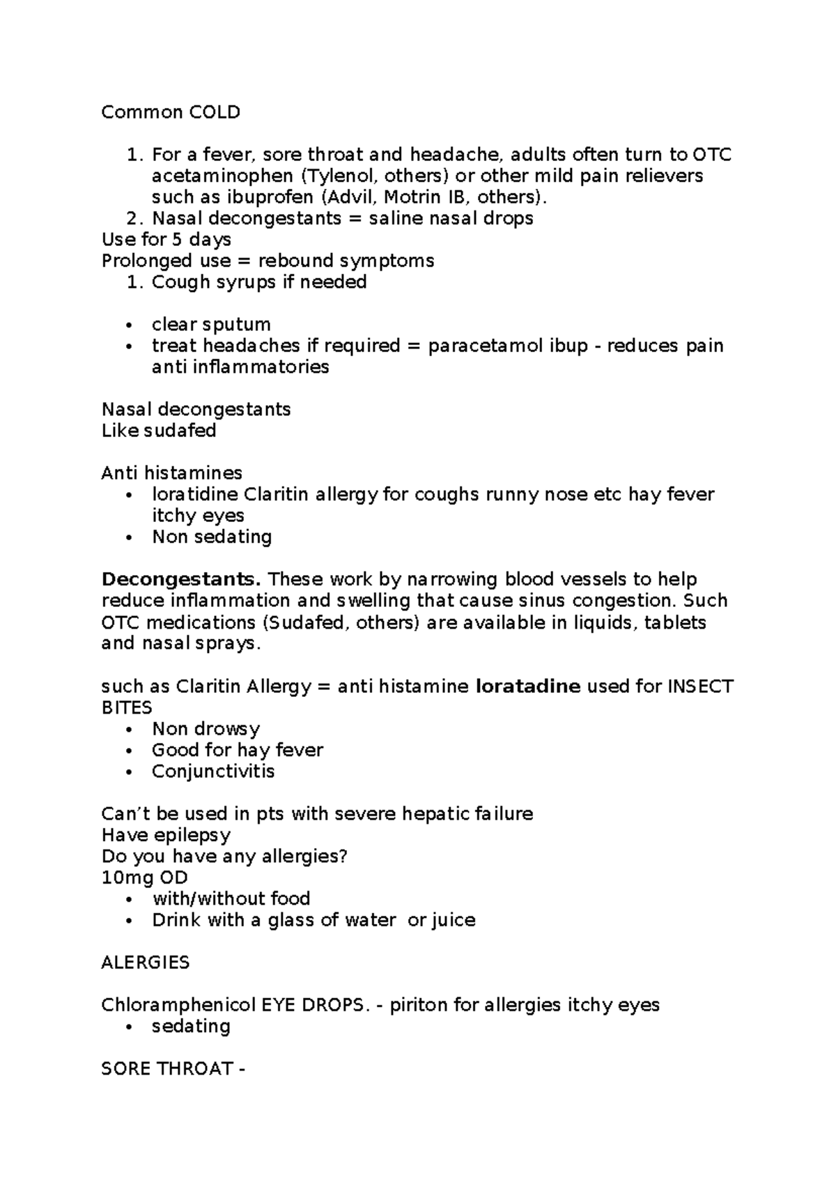 Document - Common COLD 1. For a fever, sore throat and headache, adults ...