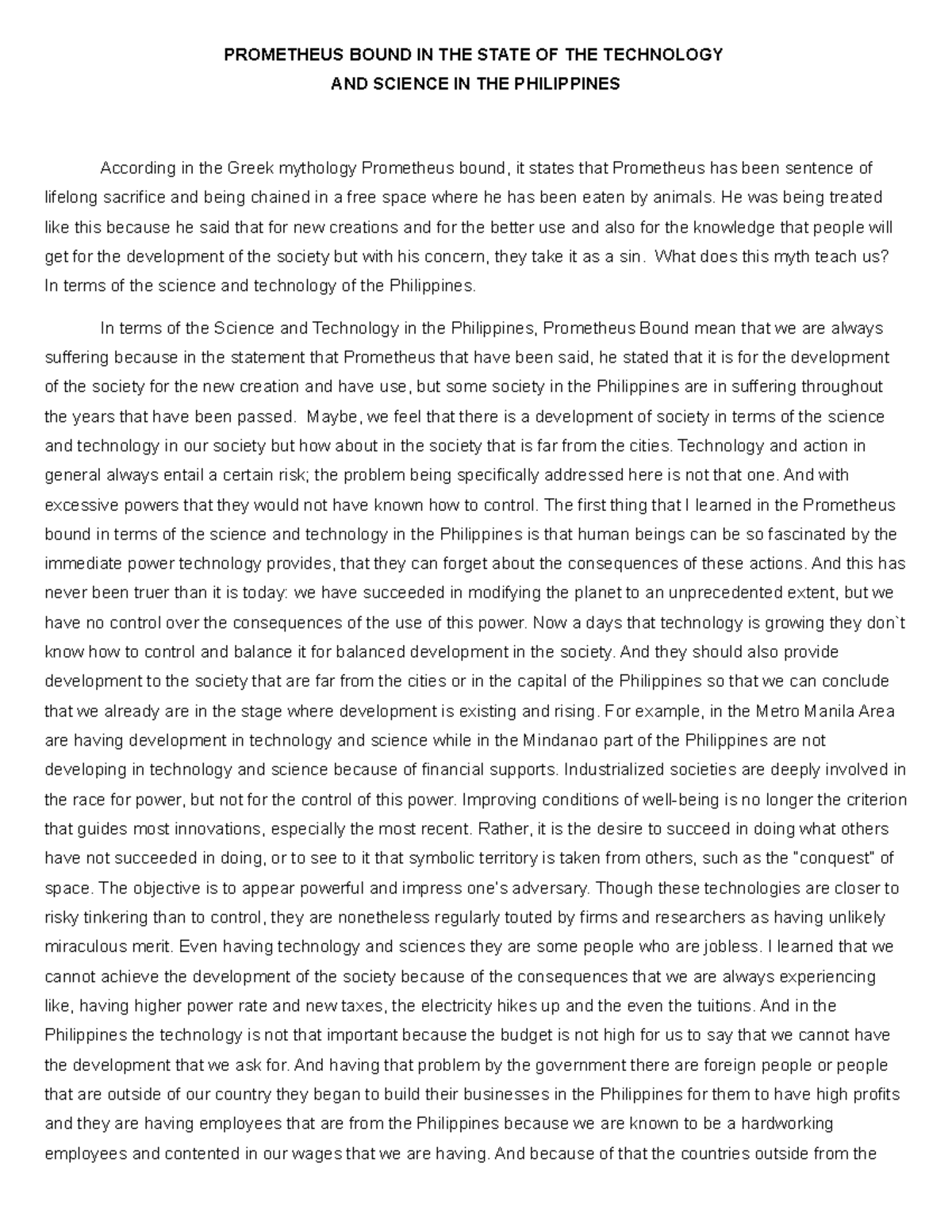 Prometheus Bound IN THE State OF THE Technology - PROMETHEUS BOUND IN ...