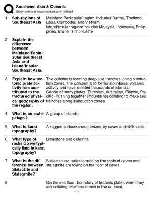 South Asia Review Questions - Chapter 9: South Asia Physical List the ...