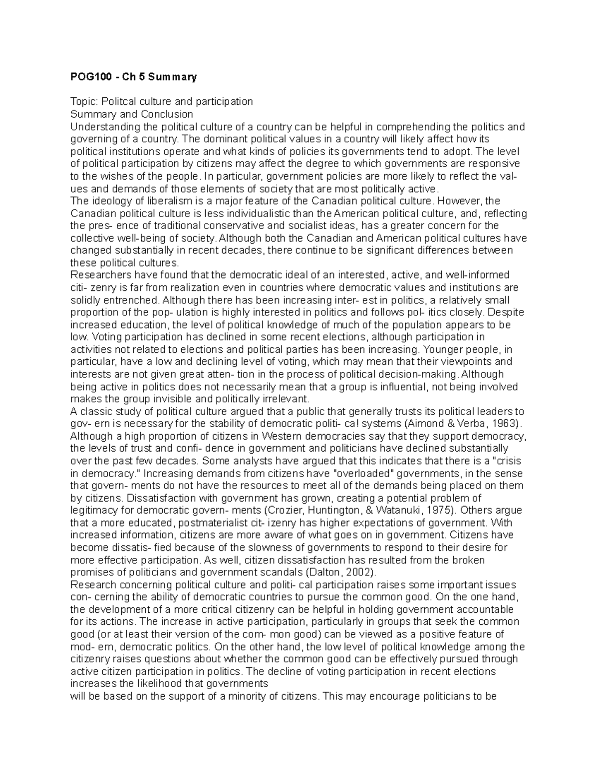 POG100 - Ch 5 Summary - Politics, Power and the Common Good - POG100 ...
