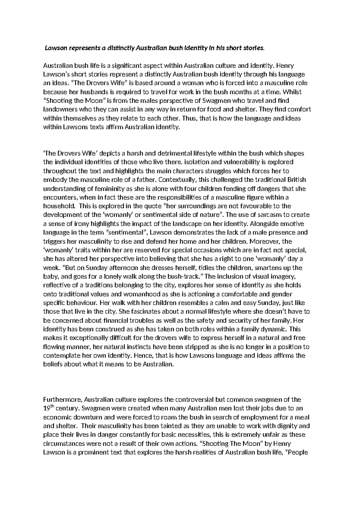 Henry lawson essay - Lawson represents a distinctly Australian bush ...