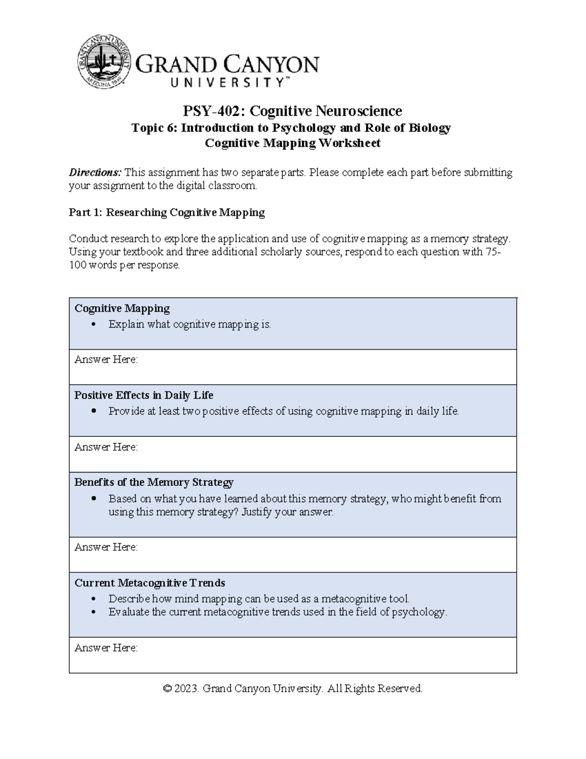 PSY 402 RS T6 Cognitive Mapping Worksheet - PSY-402: Cognitive ...