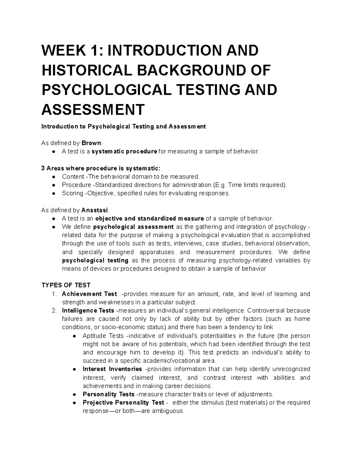 Psych Assessment ( Prelim) - WEEK 1: INTRODUCTION AND HISTORICAL ...
