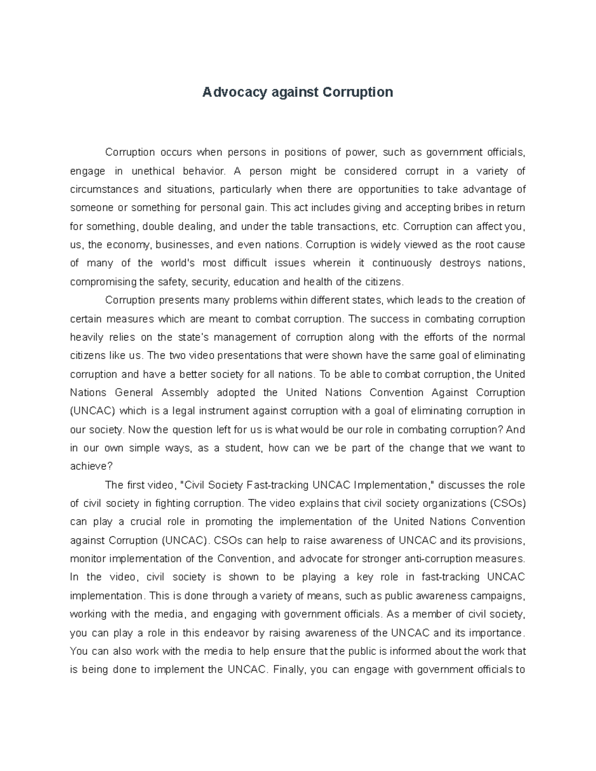 Advocacy Against Corruption Group E3 - Advocacy against Corruption ...