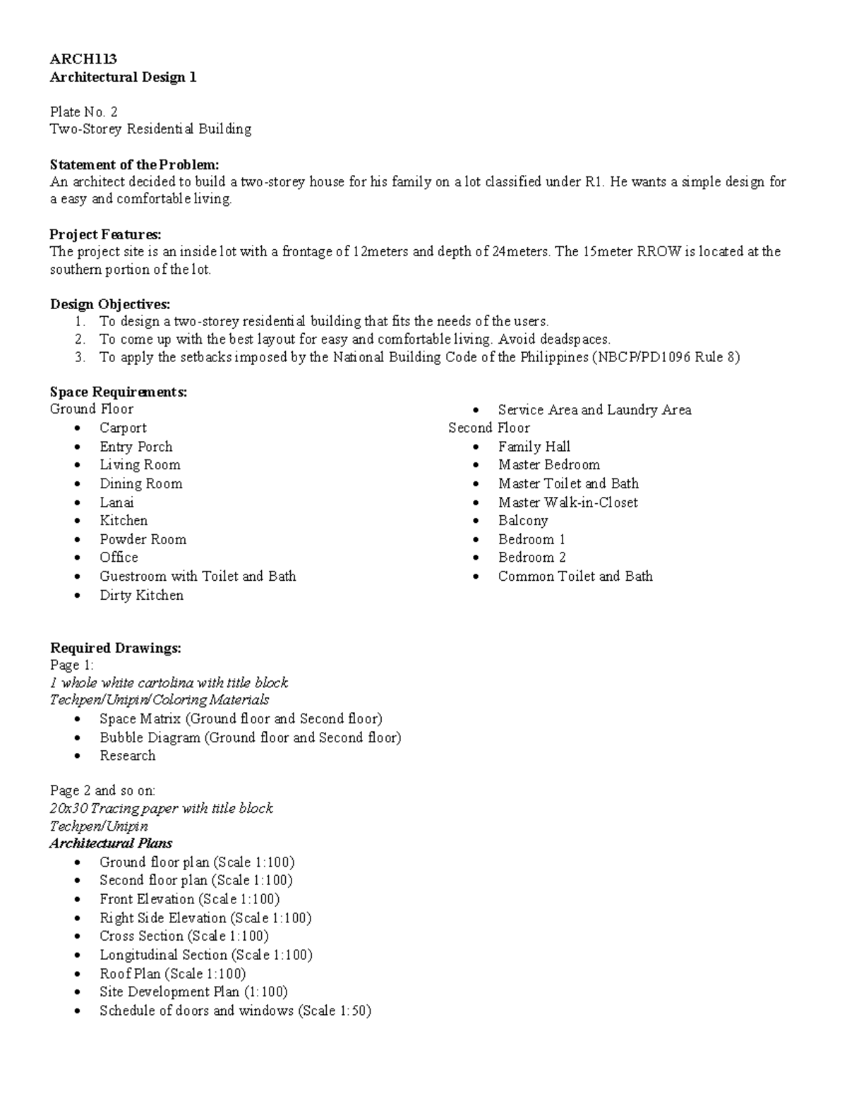 Plate-No 2 storey residential - ARCH Architectural Design 1 Plate No. 2 ...