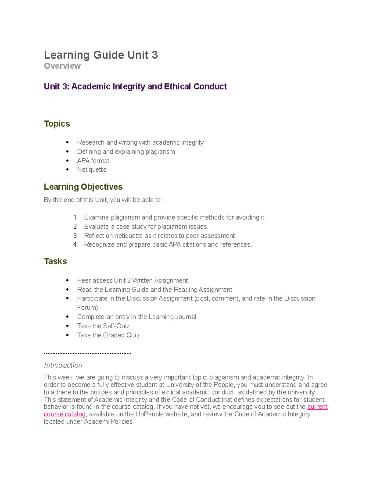 Learning Guide Unit 3 - Evaluate a case study for plagiarism issues. Reflect on netiquette as it ...