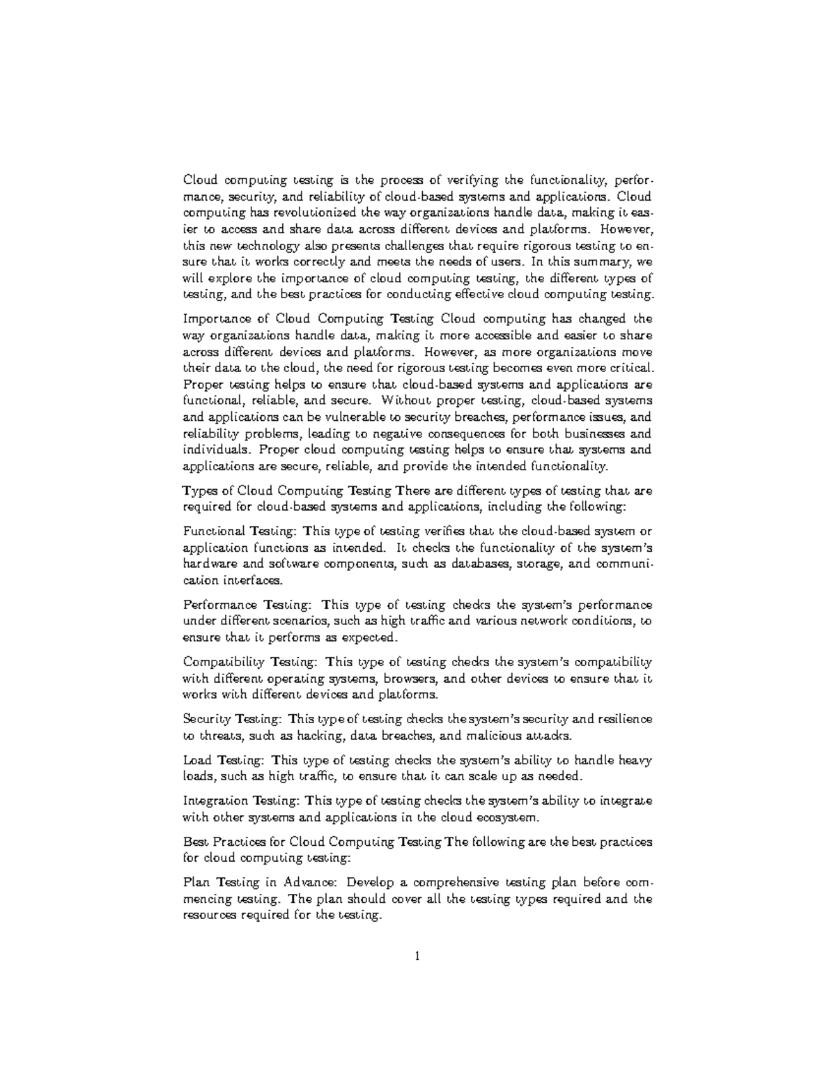 Cloud computing testing - Cloud computing has revolutionized the way ...