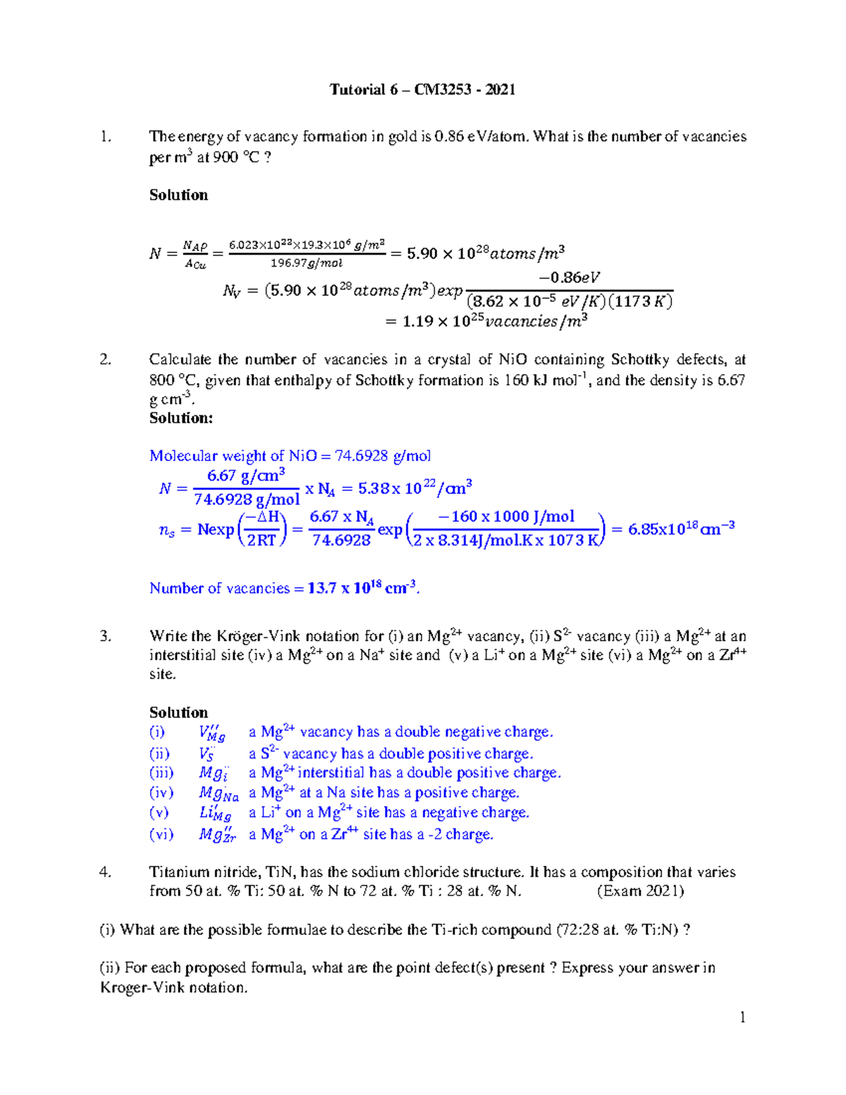 CM3253 - Tutorial 6 Solutions - Tutorial 6 – CM3253 - 2021 The energy ...