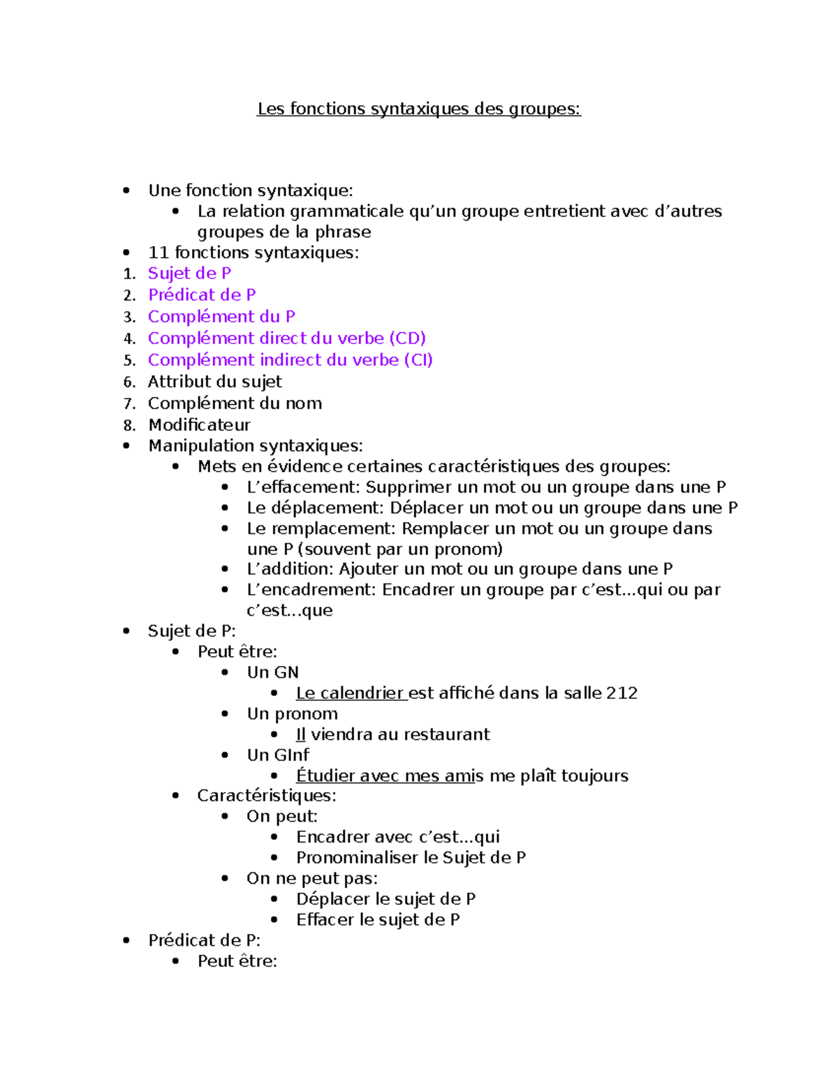 GRAM. syntaxiques - Les fonctions syntaxiques des groupes: Une fonction ...