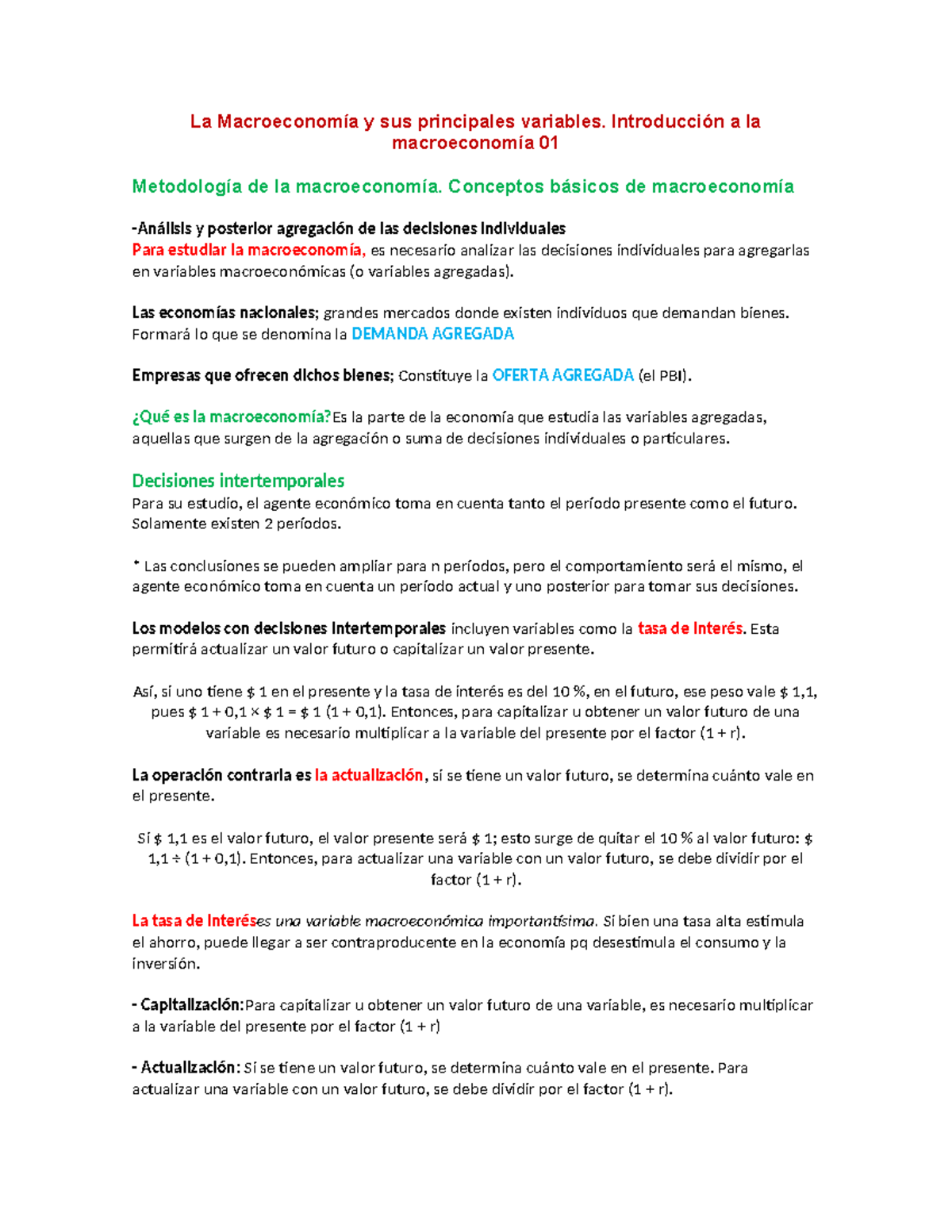Resumen M1 Macroeconomia - La Macroeconomía y sus principales variables. Introducción a la - Studocu