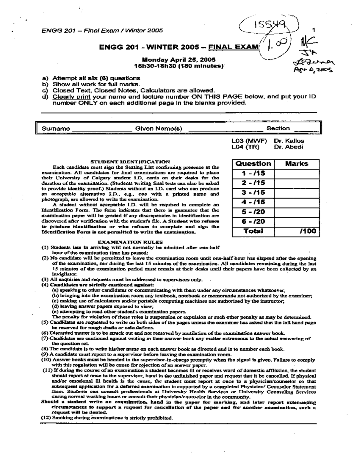Final engg 201 - ENGG 201 - Studocu