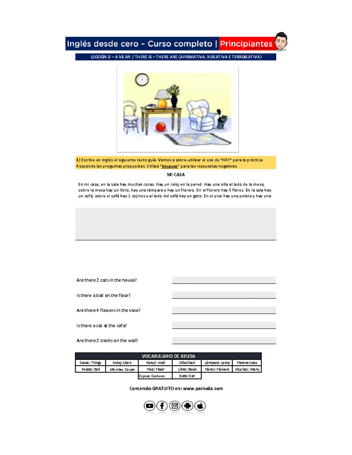 Leccion 8 A VS AN There IS There ARE Afirmativa Negativa IN - Contenido ...