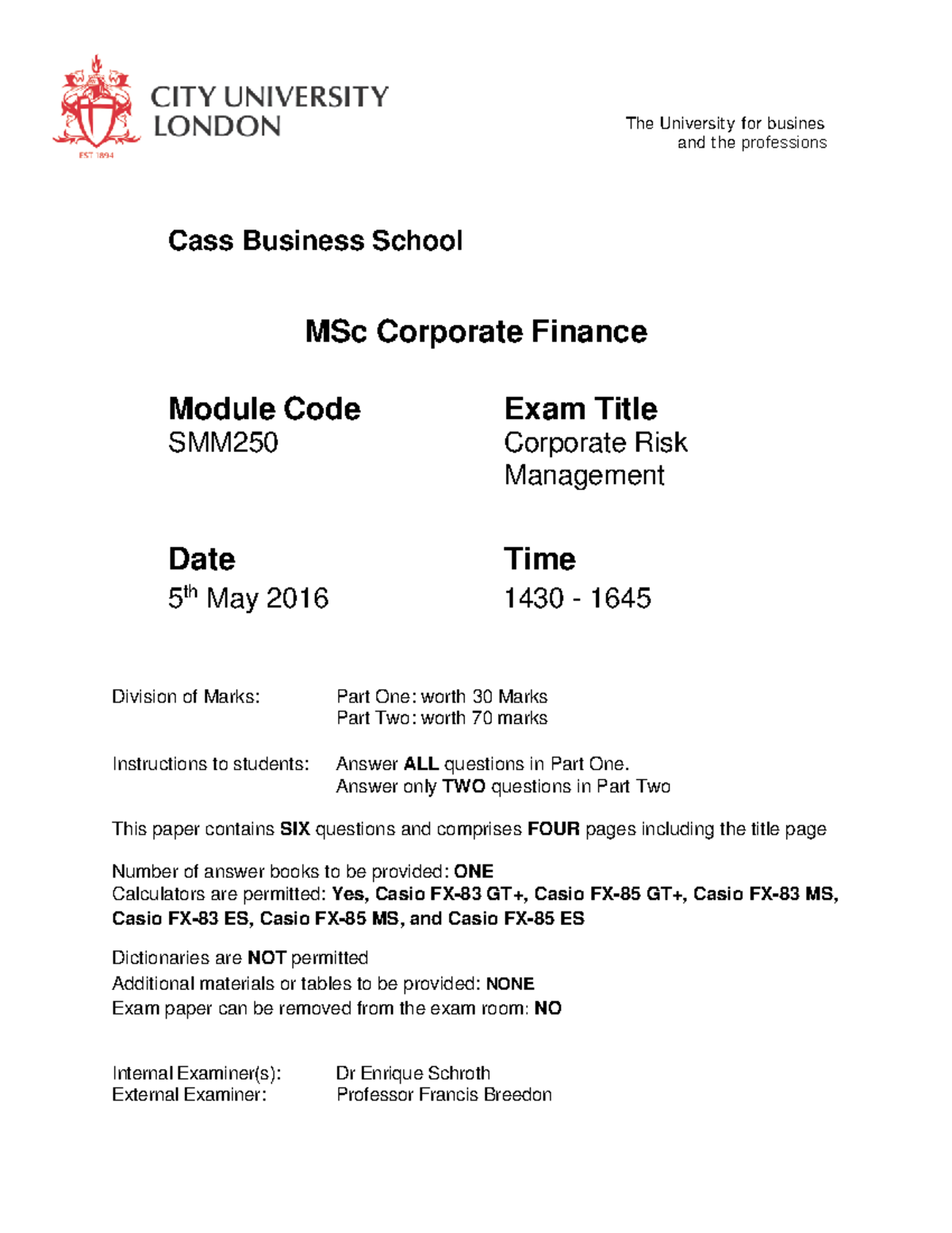 Exam 2016, questions - The University for busines and the professions ...