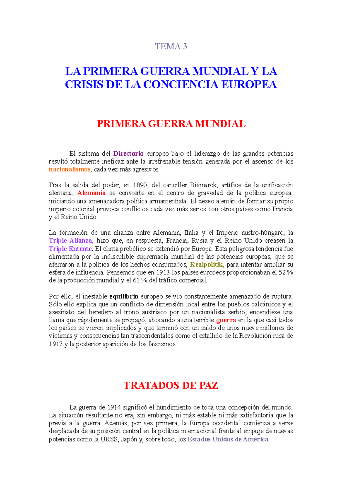 Tema 3. Primera Guerra mundial - TEMA 3 LA PRIMERA GUERRA MUNDIAL Y LA CRISIS DE LA CONCIENCIA ...