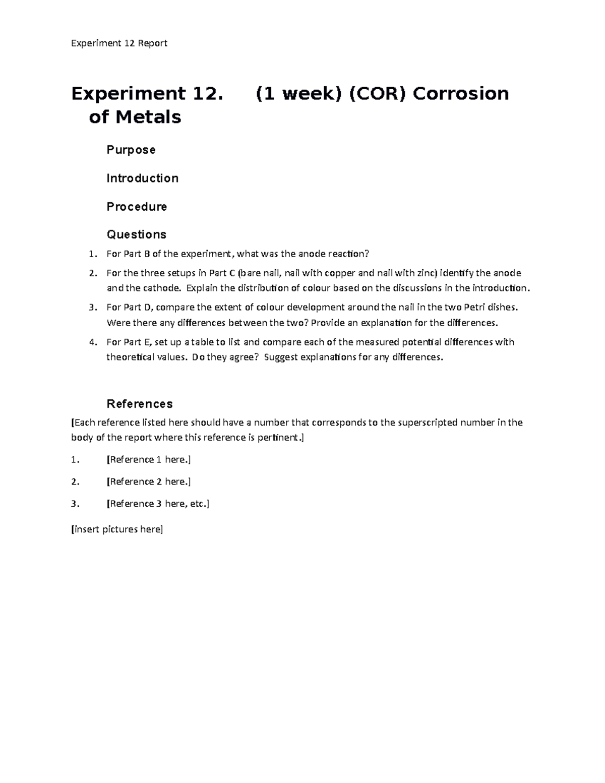 Template Corrosion of Metals - Experiment 12 Report Experiment 12. (1 ...