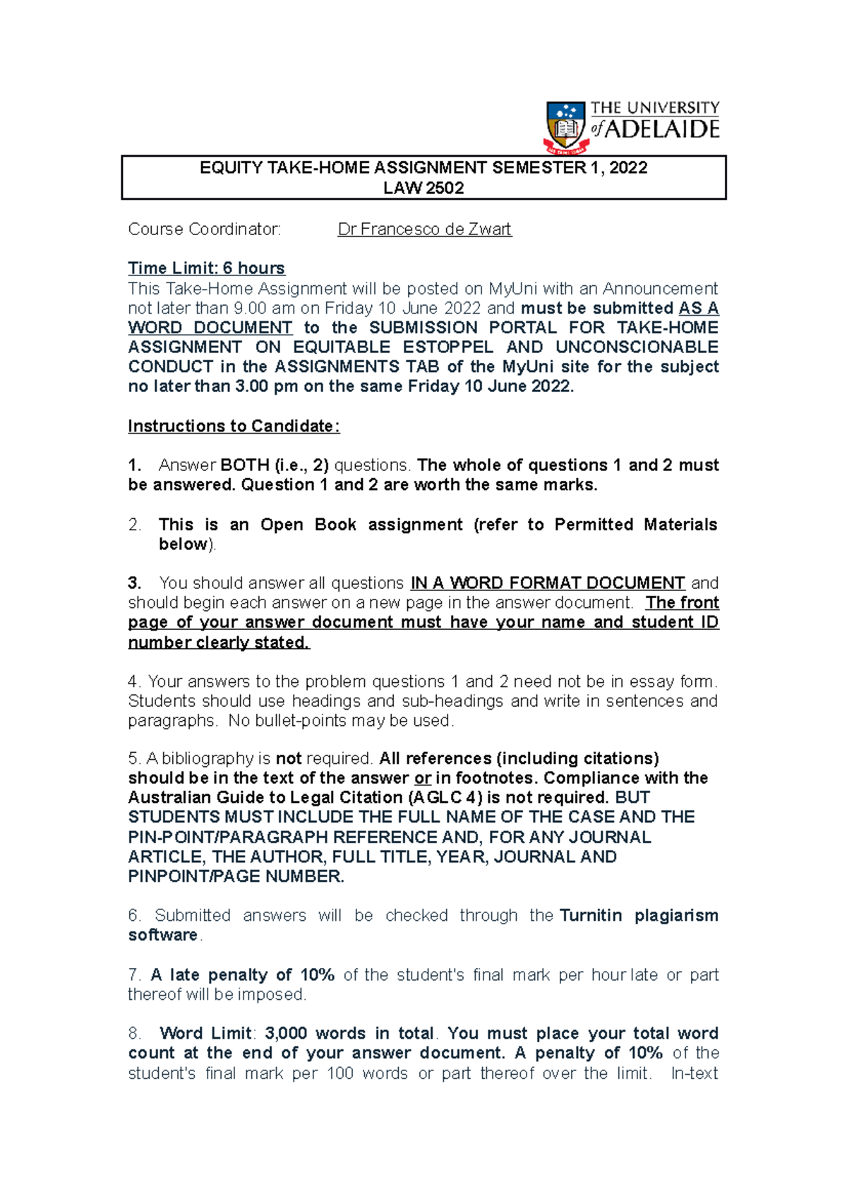 Final Version Take-Home Assignment Question Document 10 JUNE 2022 (Sem ...