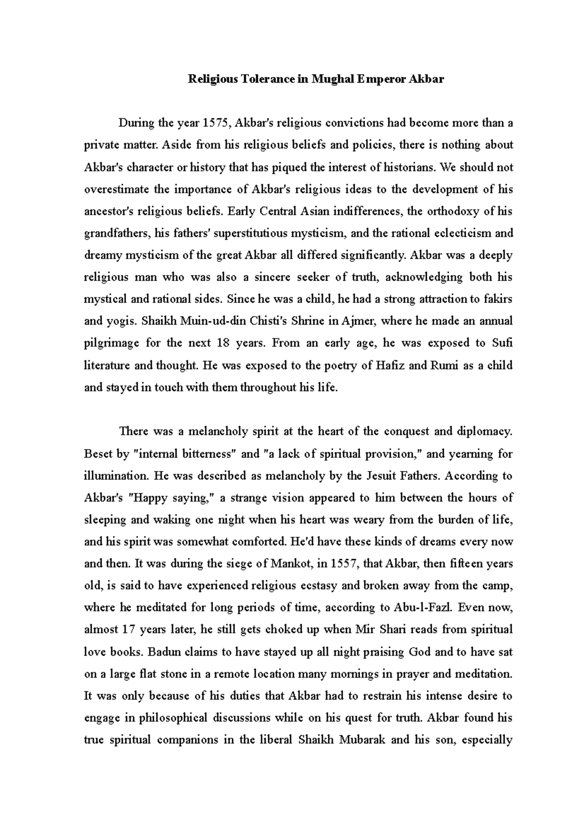 Religious Tolerance in Mughal Emperor Akbar - Aside from his religious ...